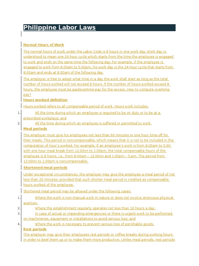 Philippine Labor Laws | Overtime | Working Time