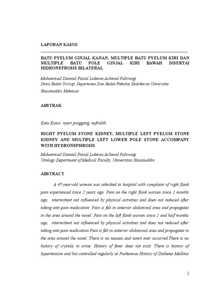 Bilateral Kidney Stones Case Report | PDF | Self-Improvement | Science ...