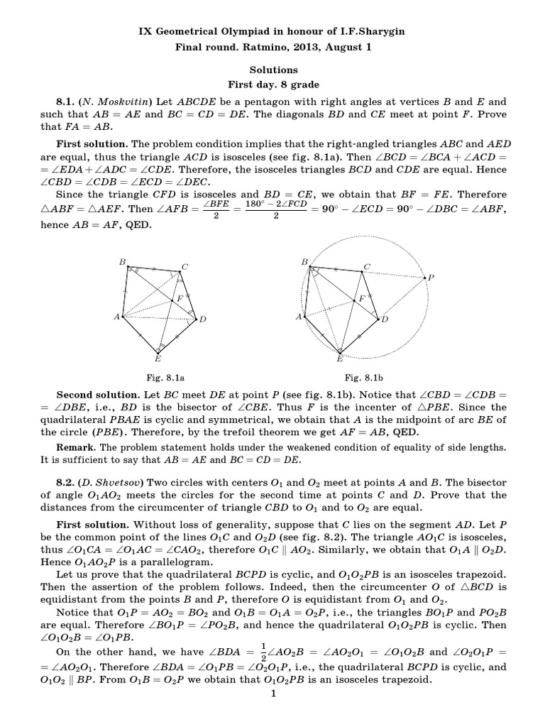 IX Geometrical Olympiad in honour of I.F.Sharygin Final round solutions | PDF | Triangle ...