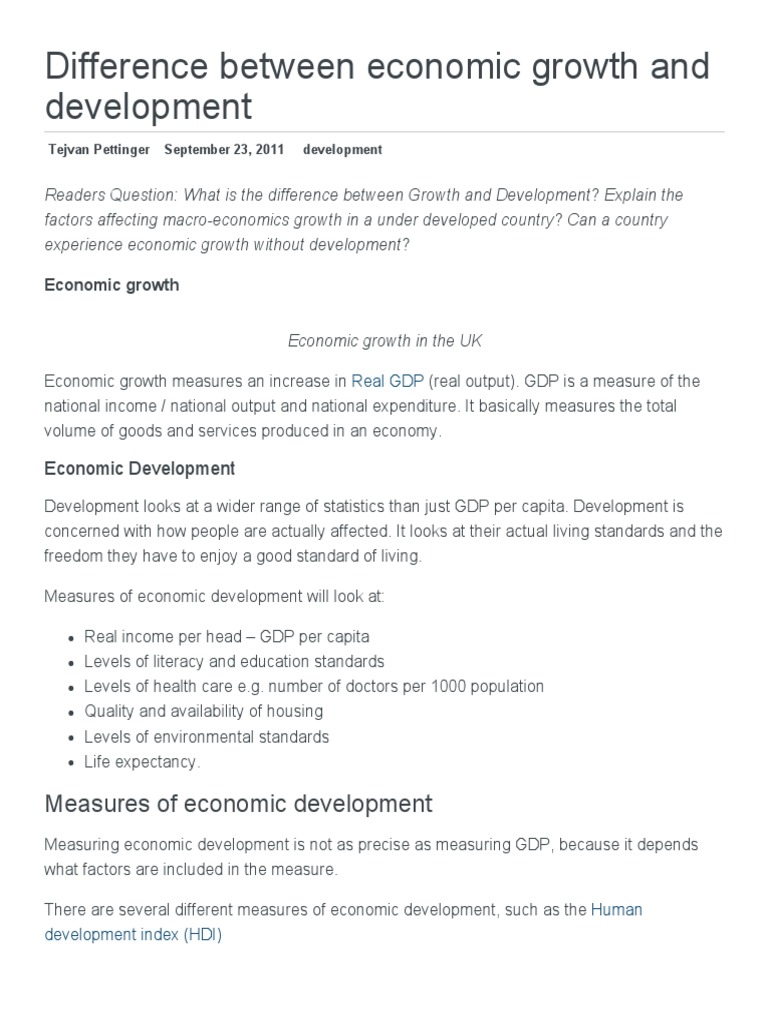 Difference Between Economic Growth and Development | PDF | Economic ...
