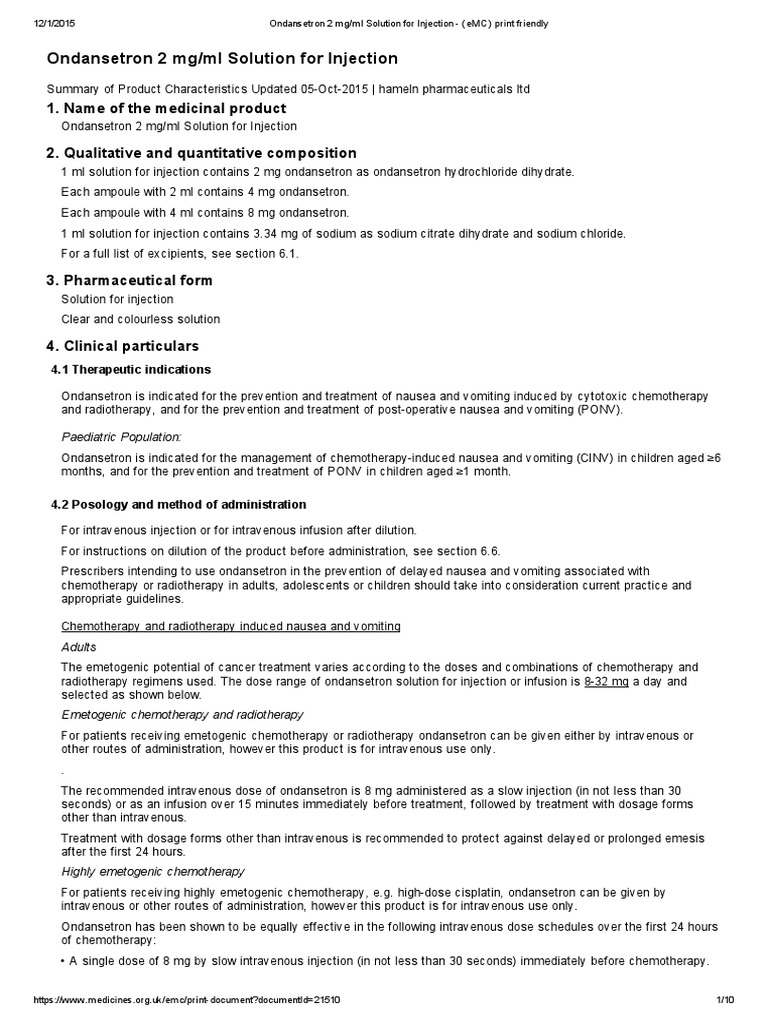 Ondansetron 2 MG - ML Solution For Injection - (EMC) Print Friendly ...