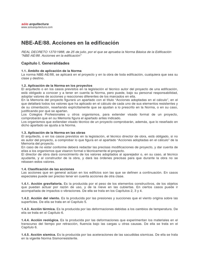 NBE-AE-88. Acciones en La Edificacion PDF | PDF