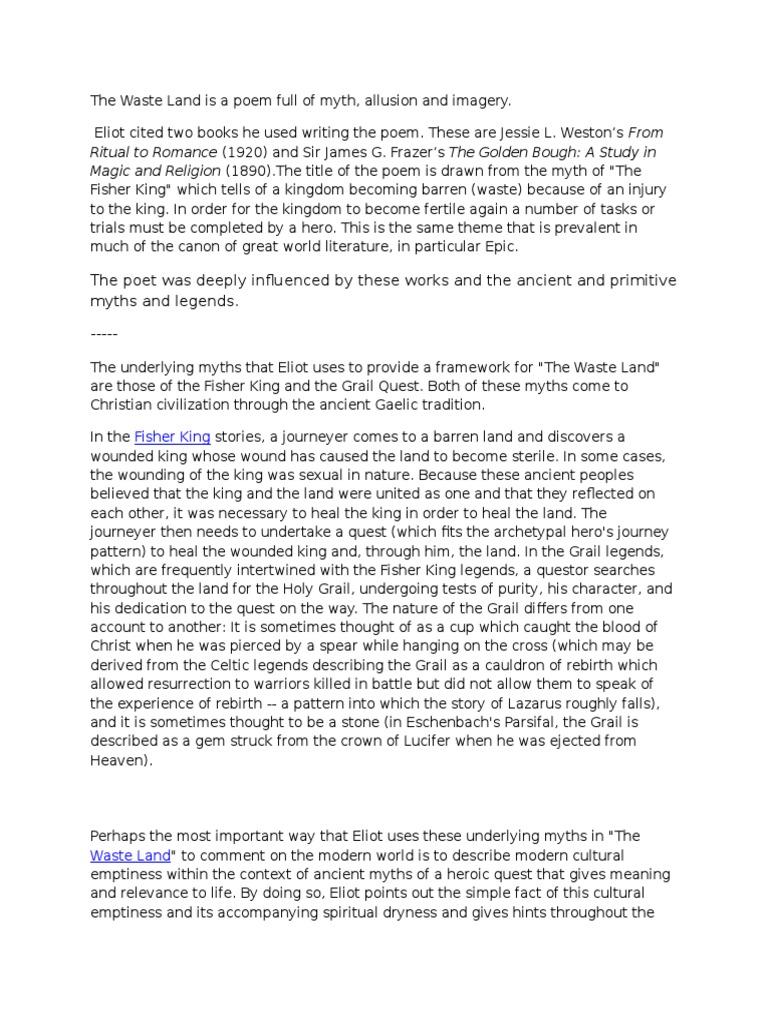 The Waste Land is a Poem Full of Myth, Allusion and Imagery | Holy ...