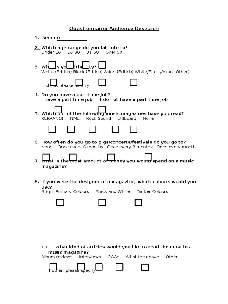 Audience Research Questionnaire for Music | PDF