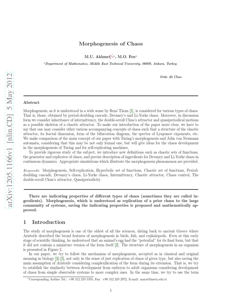Morphogenesis of Chaos | PDF | Chaos Theory | Dynamical System