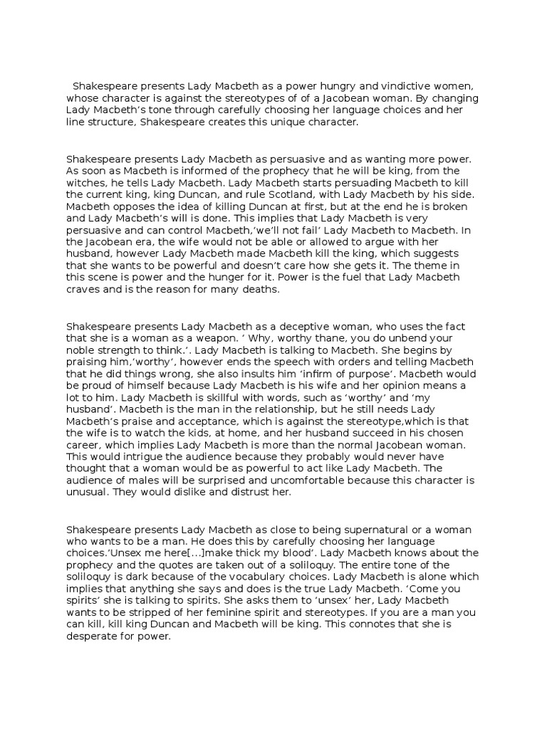 How Shakespeare Presents Lady Macbeth | PDF | Macbeth | William Shakespeare