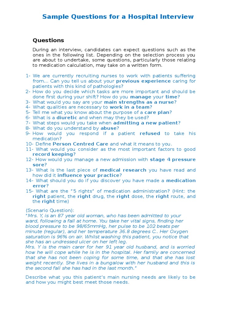 Hospital Nursing Interview Questions Guide | PDF | Nursing | Patient