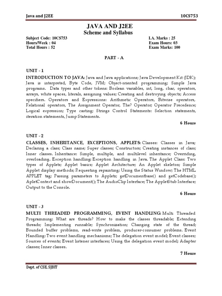 Cse Vii Java And J2ee 10cs753 Notes Pdf Inheritance Object Oriented Programming Method 1236