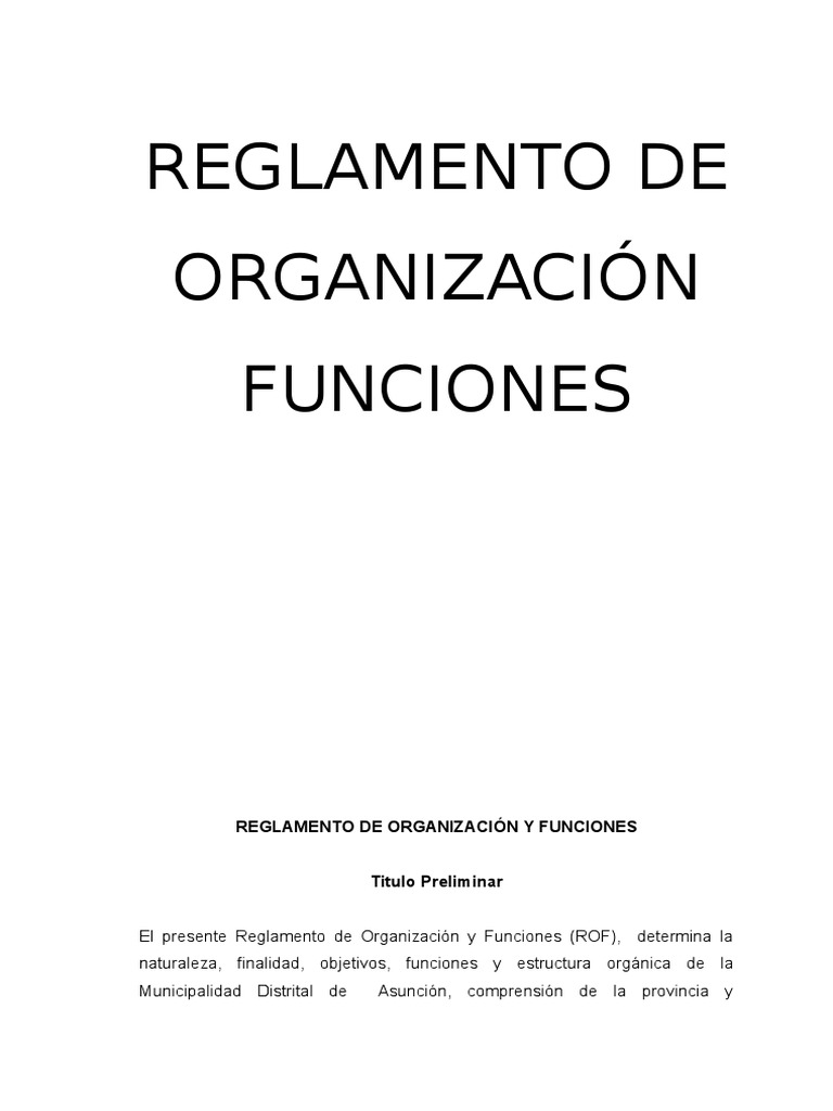 Reglamento de Organización y Funciones - ROF - 2009 | PDF | Alcalde | Gobierno local