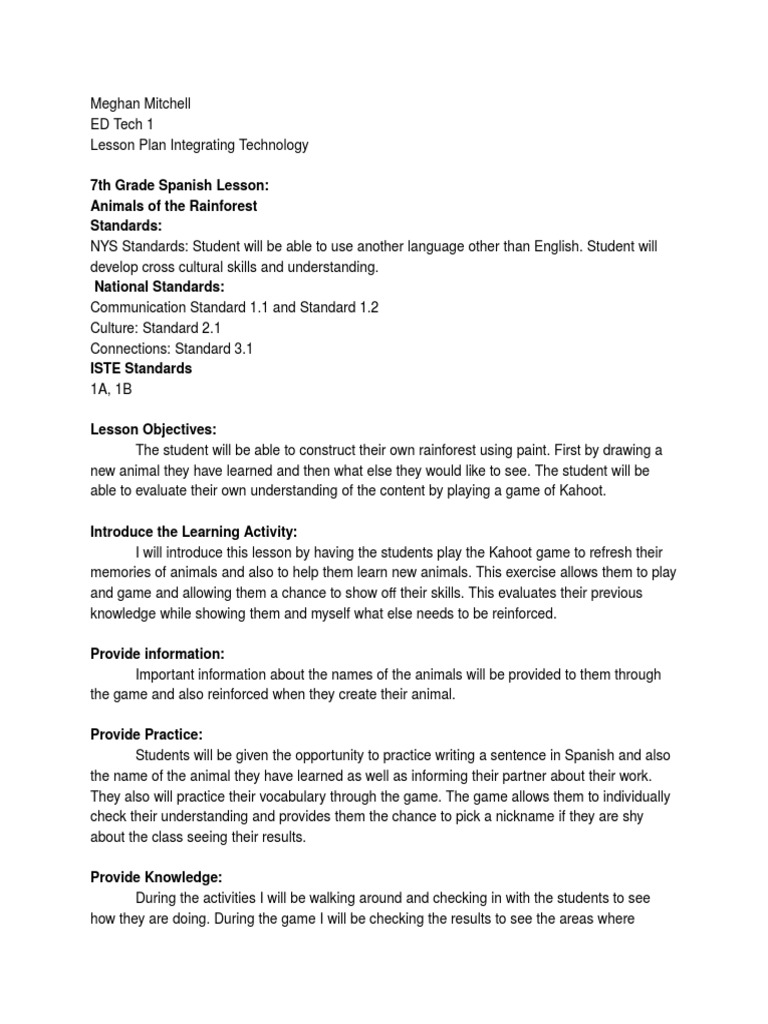 Spanish Rainforest Animals Lesson Plan | PDF | Reading Comprehension ...