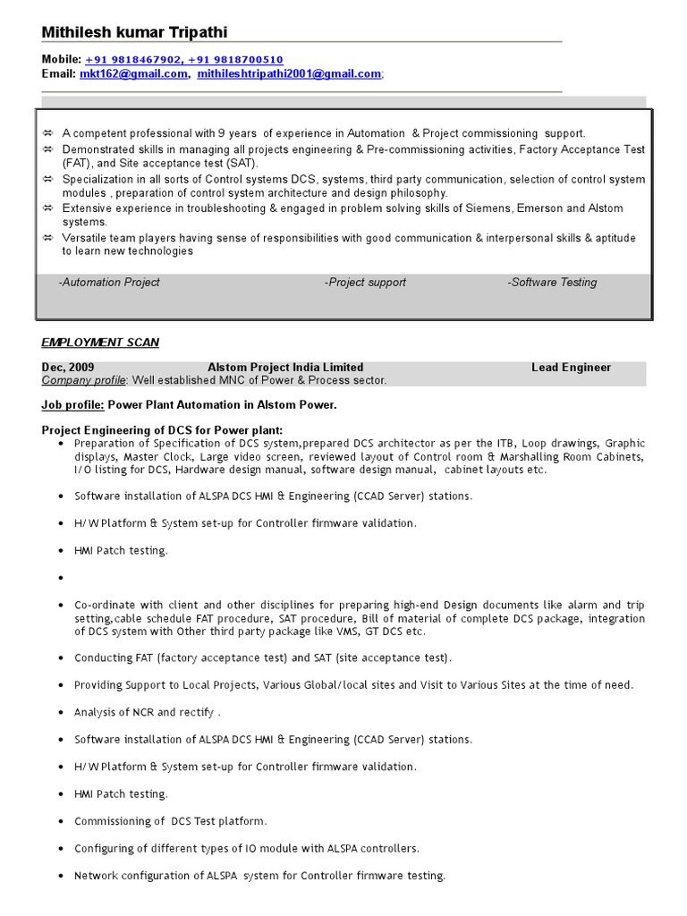 Mithilesh Kumar Tripathi: Mobile: Email | PDF | Automation | Computing
