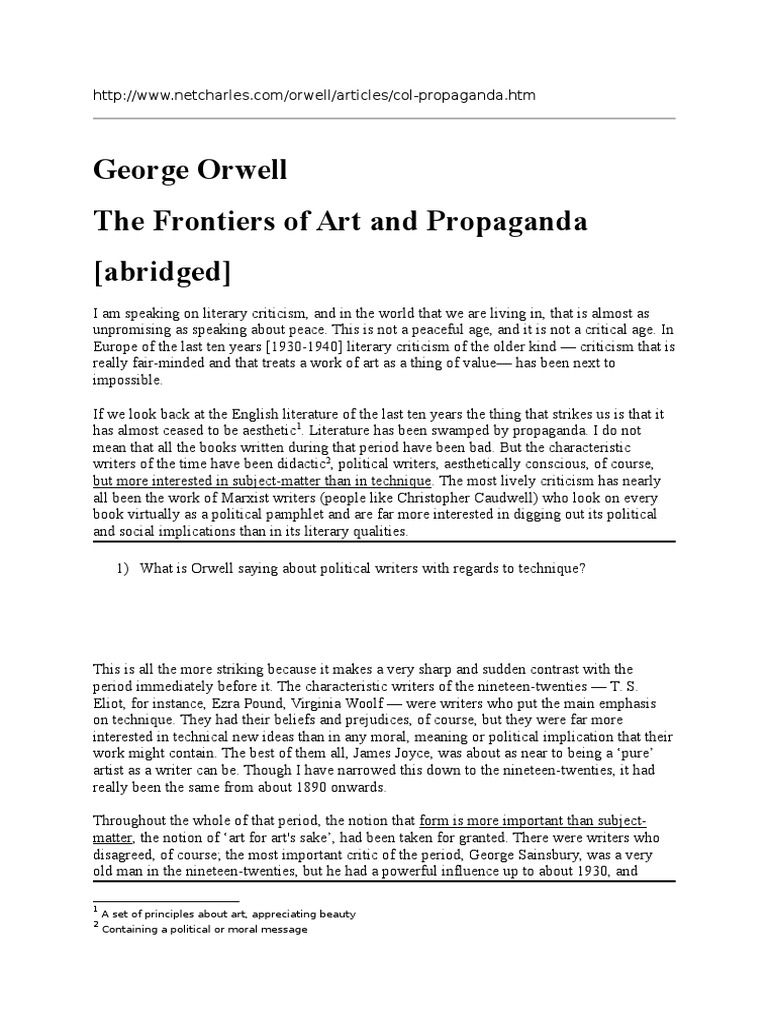 Orwell on Art and Political Propaganda | PDF | George Orwell | Fascism