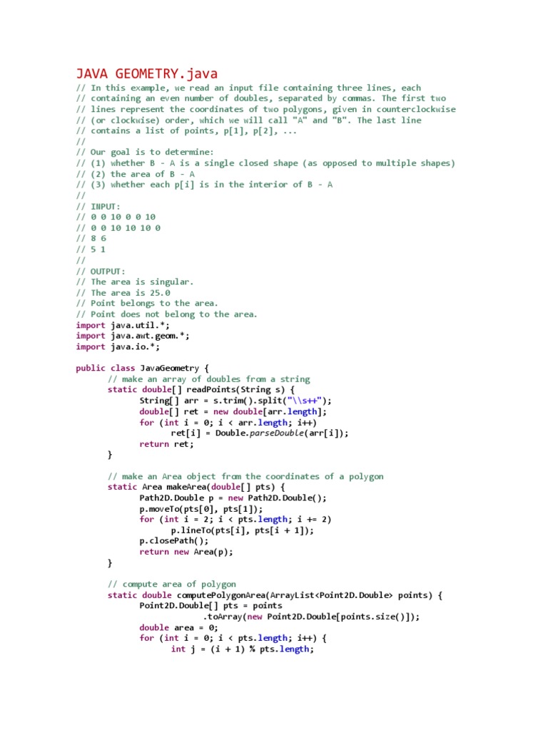 Java Geometry - Java: Import Import Import Public Class Static Double Double New Double For Int ...