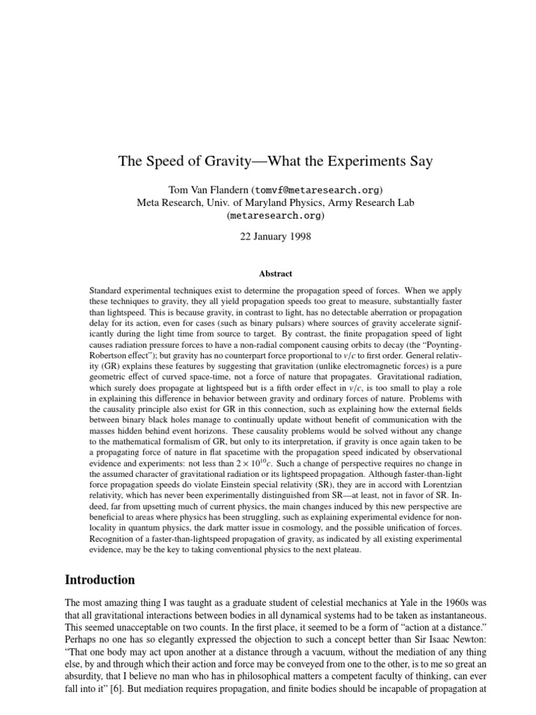The Speed of Gravity-What The Experiments Say | PDF | Gravitational ...