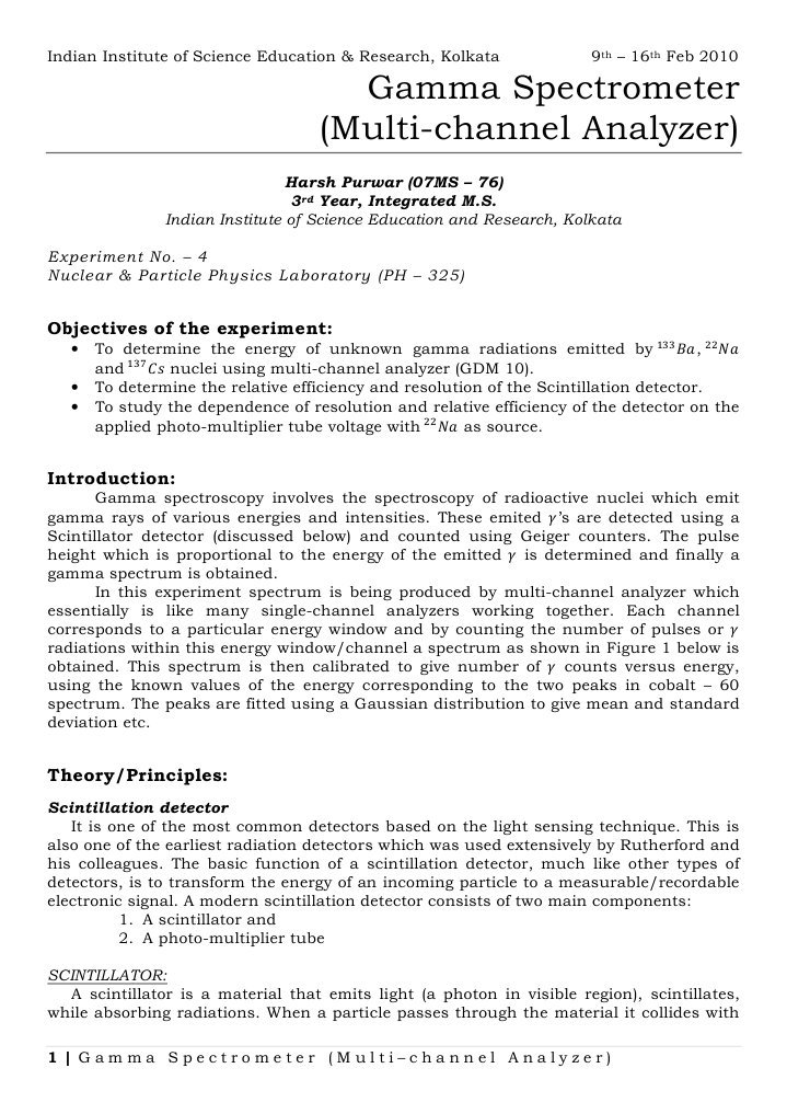 Gamma Spectrometry with Multi-Channel Analyzer | PDF | Electron | Photon