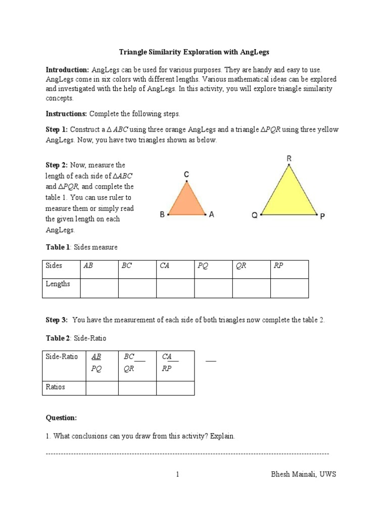 Triangle Similarity with AngLegs | PDF | Teaching Methods & Materials