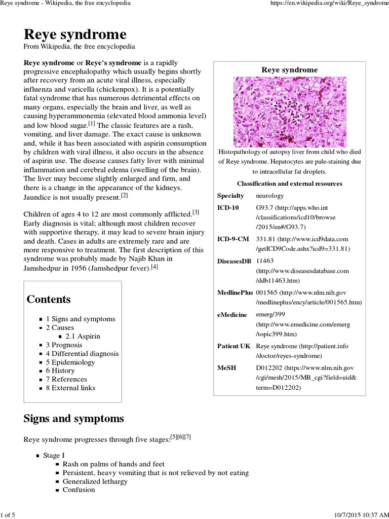 Reye Syndrome - Wikipedia, The Free Encyclopedia PDF | PDF | Health ...