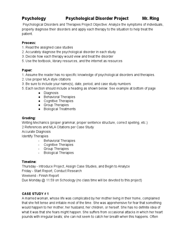 Case Studies in Psychological Disorders | PDF | Behaviour Therapy ...