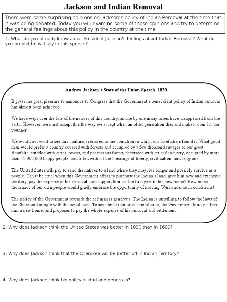 Trail of Tears Worksheet 1 | PDF | The United States