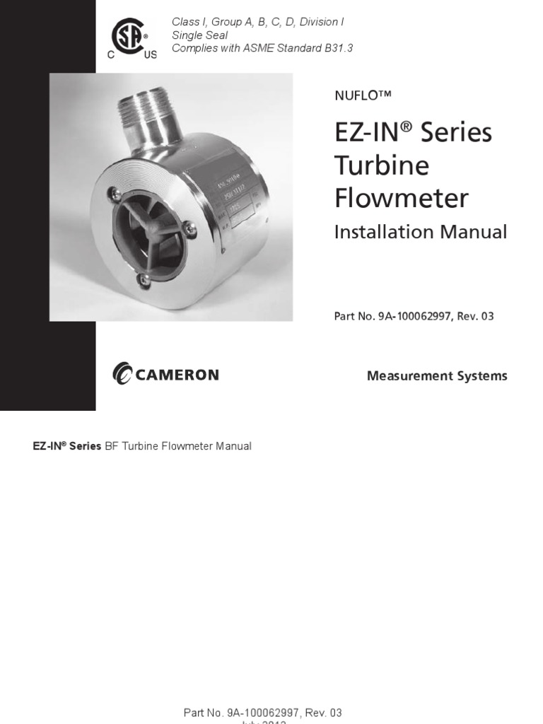 Nuflo Ez in Series Turbine Flow Meter | PDF | Flow Measurement | Turbine
