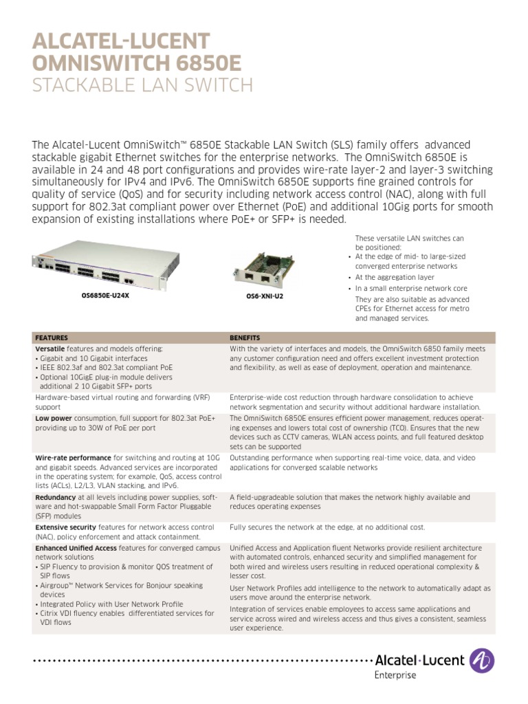 OmniSwitch 6850E Datasheet EN PDF | PDF | Internet Protocols | I Pv6