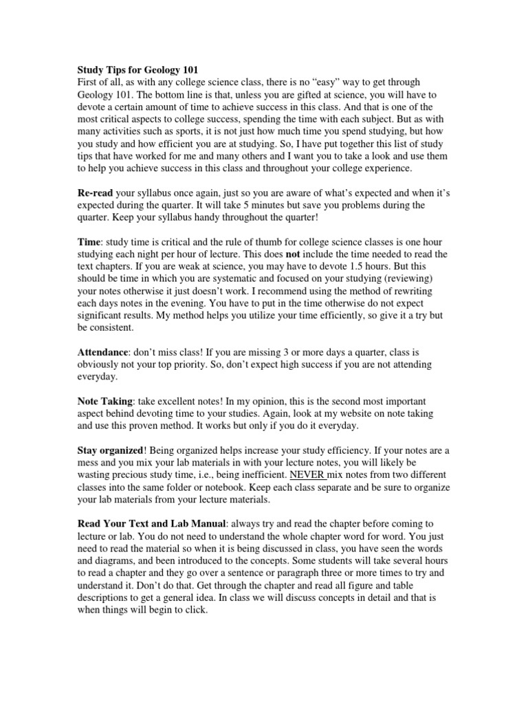 Geology 101 Study Success Tips | PDF | Career & Growth