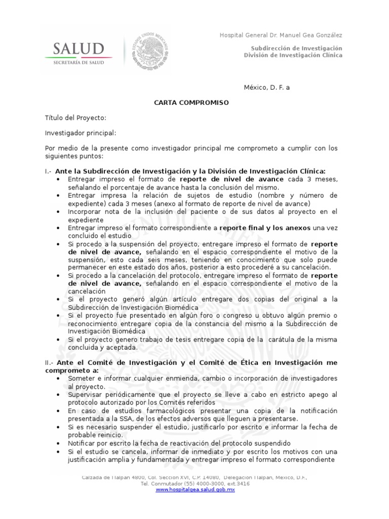 Carta Compromiso | PDF | Bienestar | Medicina