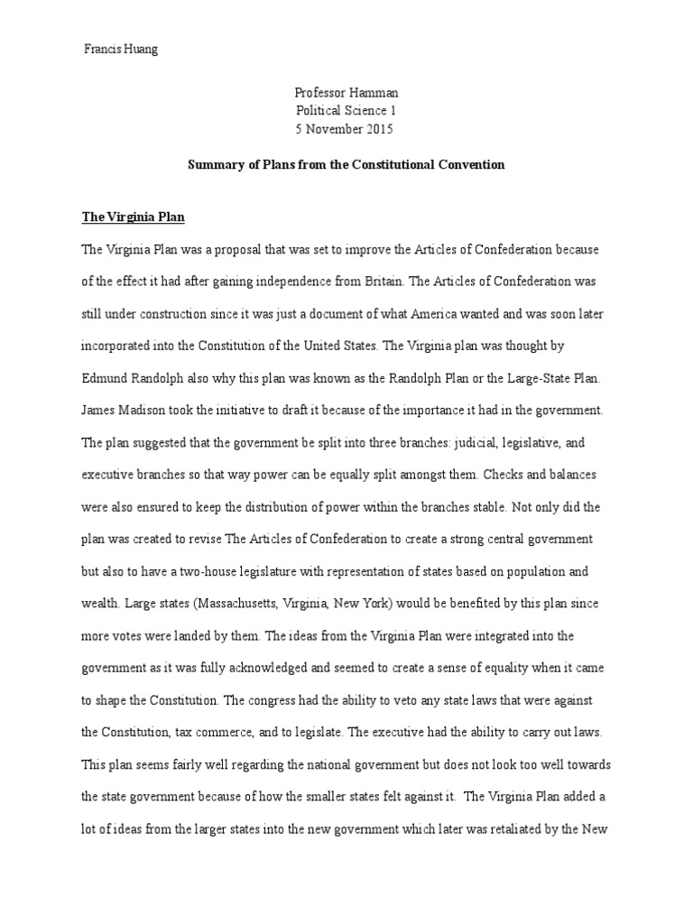 Constitutional Convention Plans Summary | PDF | Constitutional ...