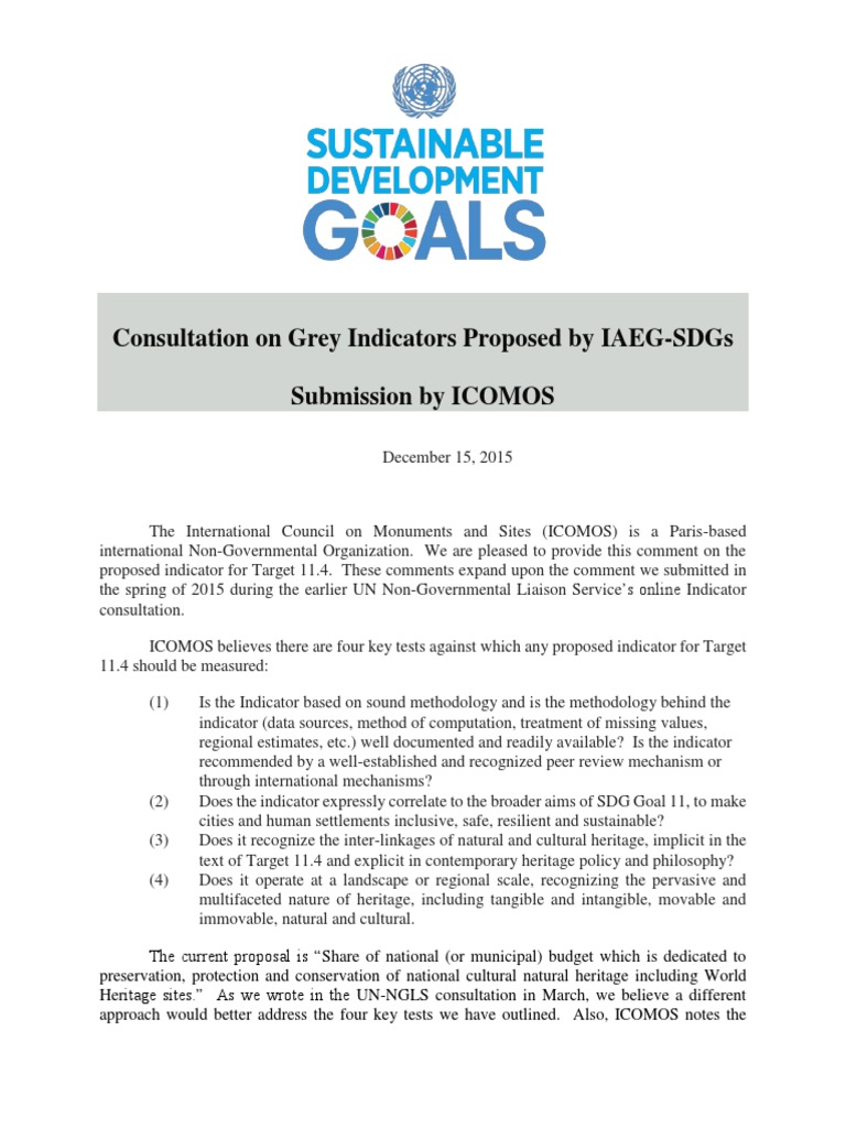 ICOMOS IAEG-SDG Consultation Submission Dec 15 | PDF | Cultural ...