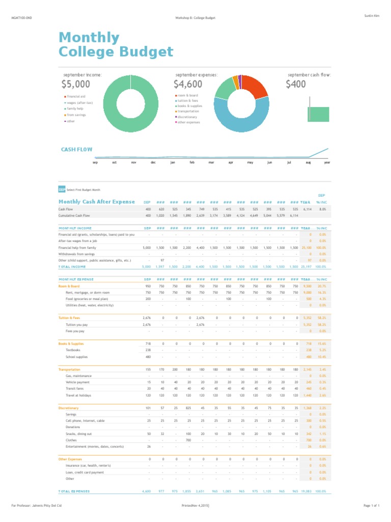Sunlin Kim-Mgmt100-Workshop8-Collegebudgetl | PDF
