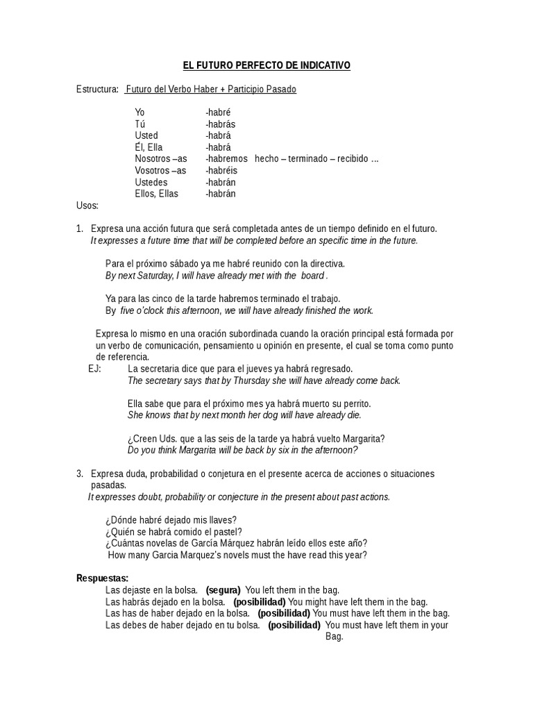 Nivel 4 Gramatica Lección#10 El Futuro Perfecto | PDF | Onomástica ...