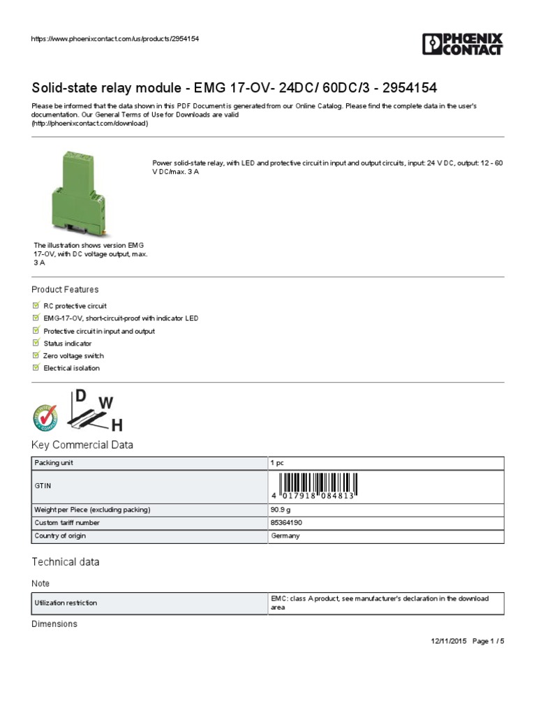 Solid-State Relay Module - EMG 17-OV-24DC/ 60DC/3 - 2954154 | PDF ...