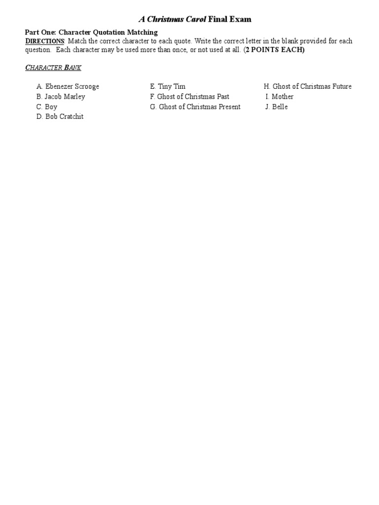 A Christmas Carol Final Exam | PDF | A Christmas Carol | Tiny Tim (A ...