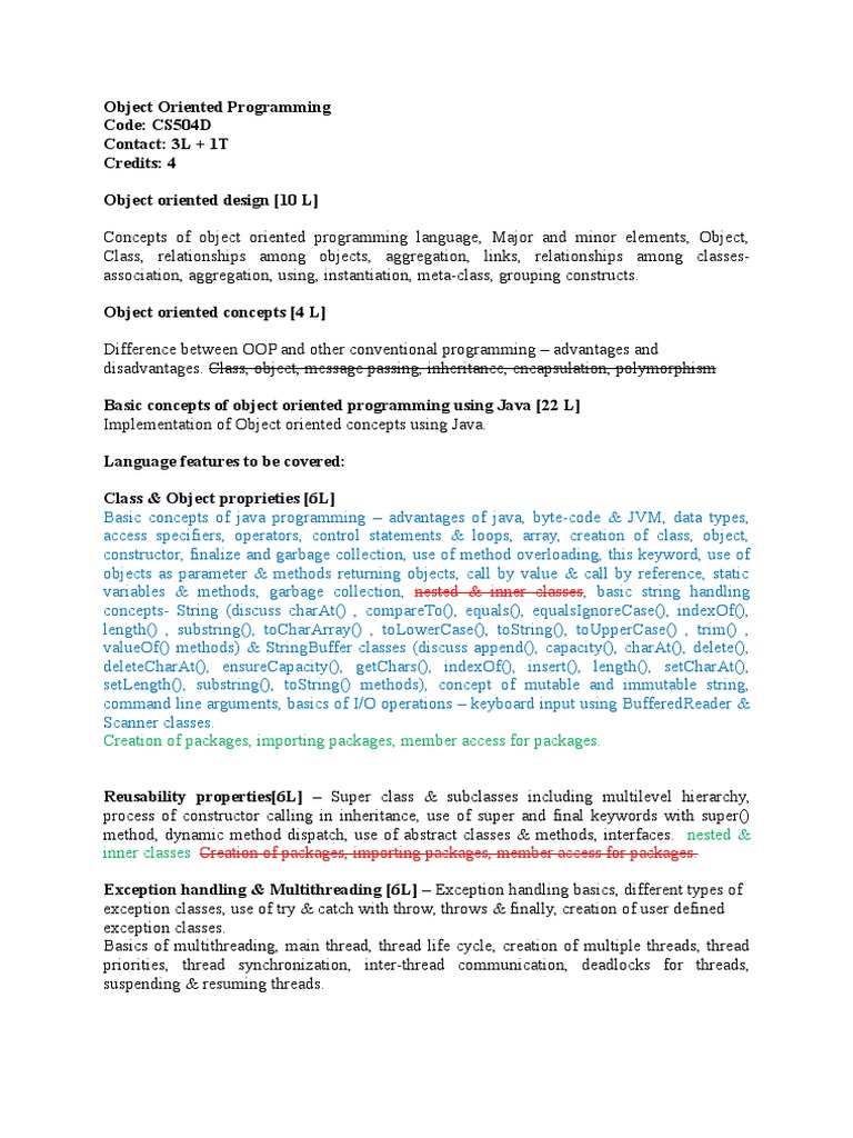Object Oriented Programming CS504D Syllabus | PDF | Method (Computer Programming) | Class ...