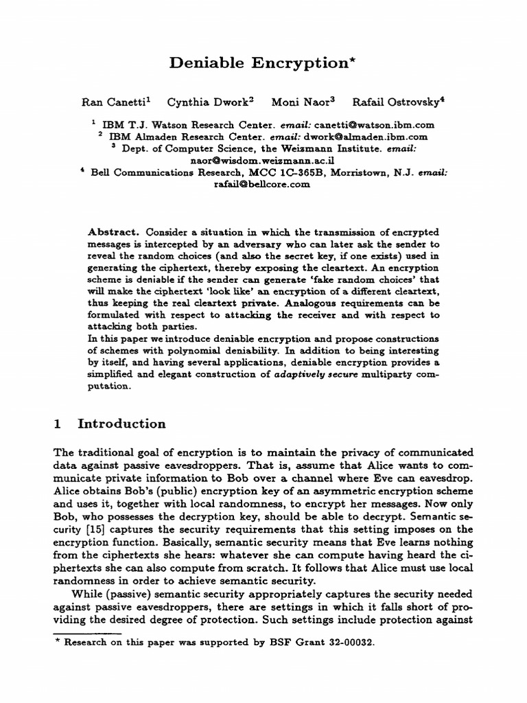 Criptografia Negável-Ran Canetti | PDF | Encryption | Public Key ...