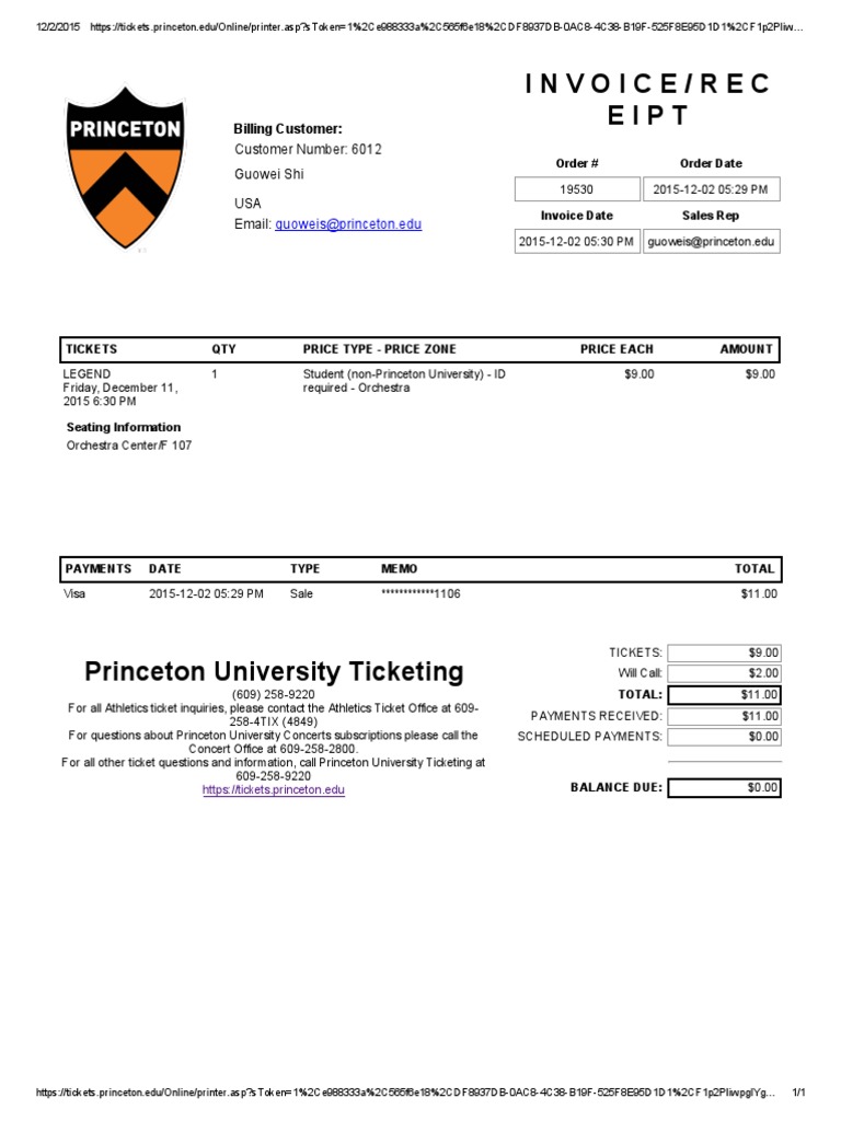I N V O I C E / R E C E I P T: Billing Customer: Customer Number: 6012 ...