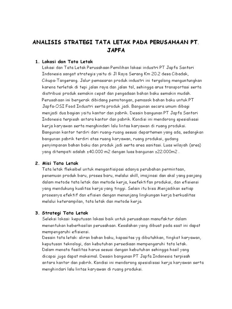 Analisis Strategi Tata Letak Pada Perusahaan PT Japfa | PDF