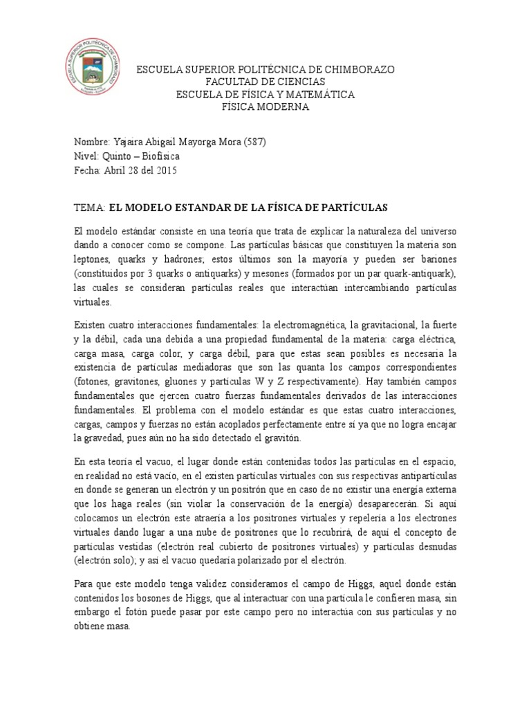El Modelo Estandar de La Física de Partículas | PDF | Modelo estandar ...