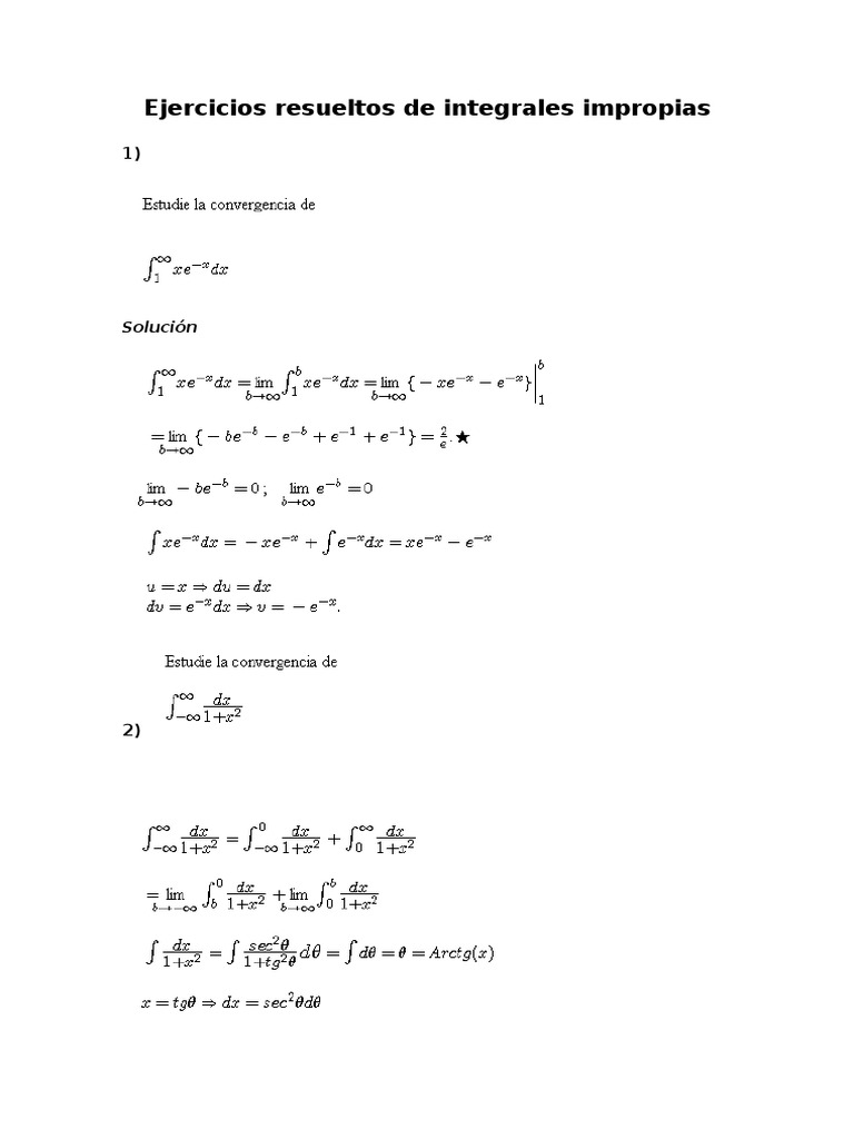 Ejercicios Resueltos de Integrales Impropias | PDF