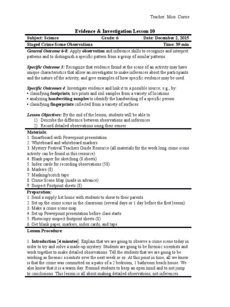 ps3 - Crime Scene Observation Lesson Plan | PDF | Crime Scene ...