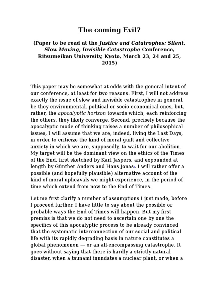 The coming Evil? paper explores apocalyptic end times | PDF | Friedrich ...