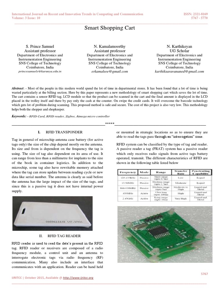 Smart Shopping Cart | PDF | Radio Frequency Identification | Computer ...
