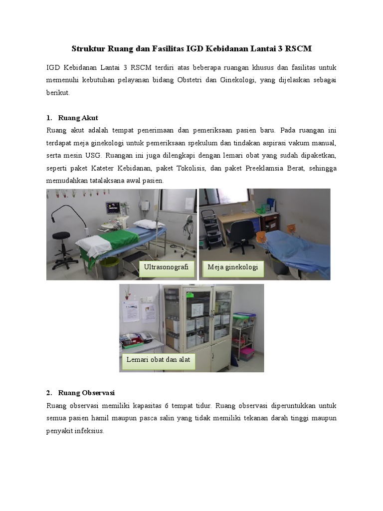 Struktur Ruang Dan Fasilitas IGD Kebidanan Lantai 3 RSCM | PDF