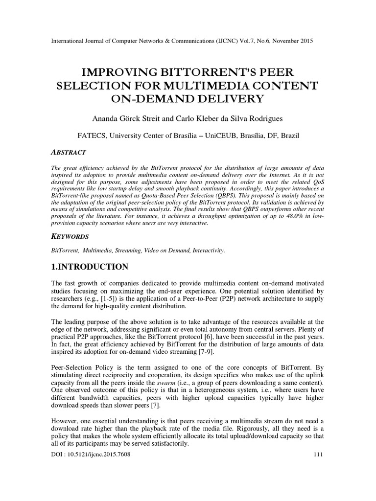 Improving Bittorrent's Peer | PDF | Peer To Peer | Streaming Media