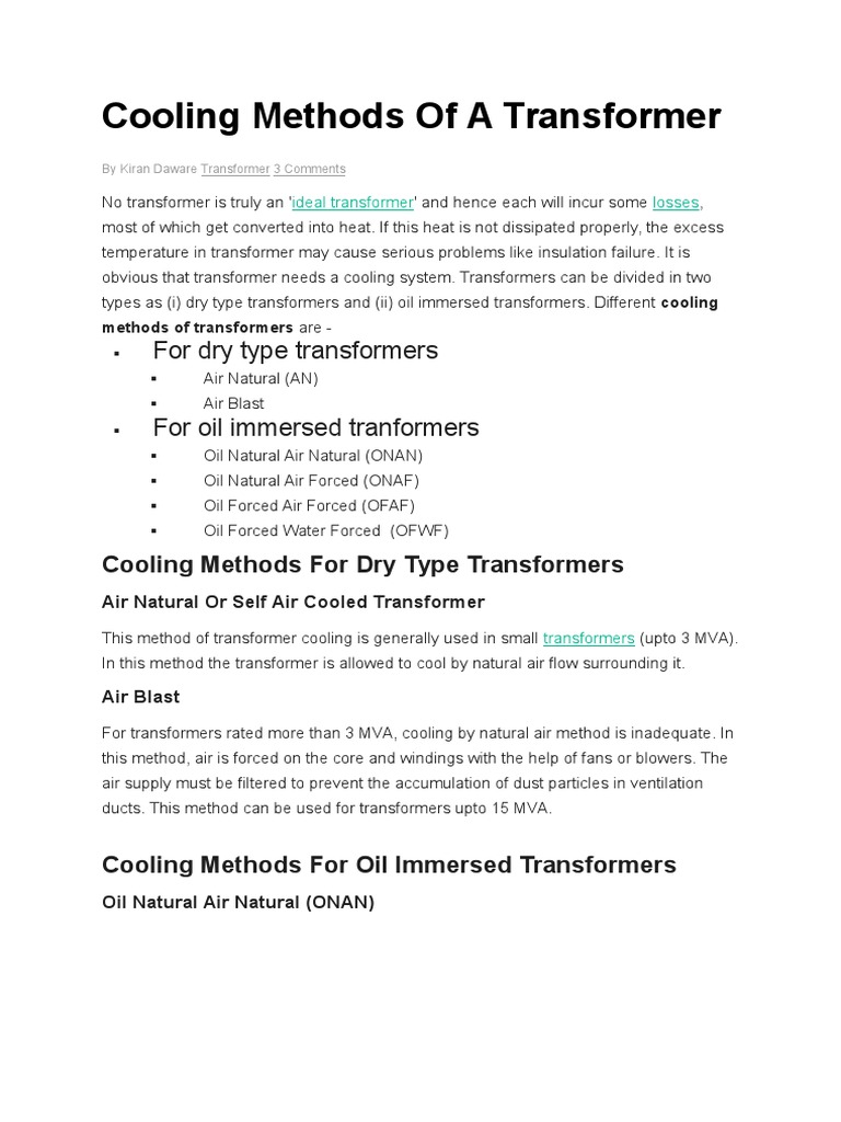 Cooling Methods of A Transformer | Download Free PDF | Radiator ...
