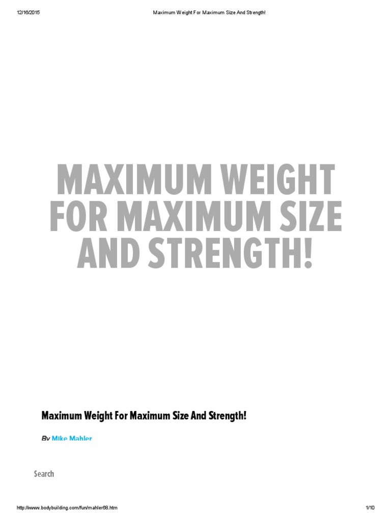 Maximum Weight For Maximum Size and Strength! | PDF | Self-Improvement