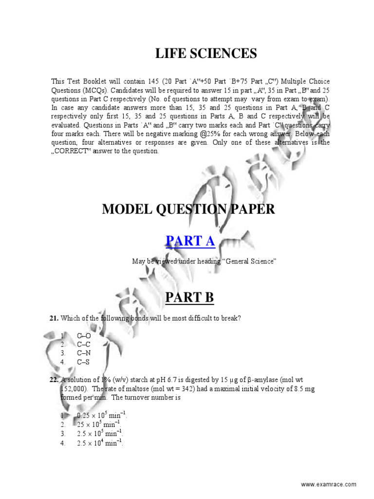 CSIR Life Sciences Official Model Paper | PDF | Polymorphism (Biology ...