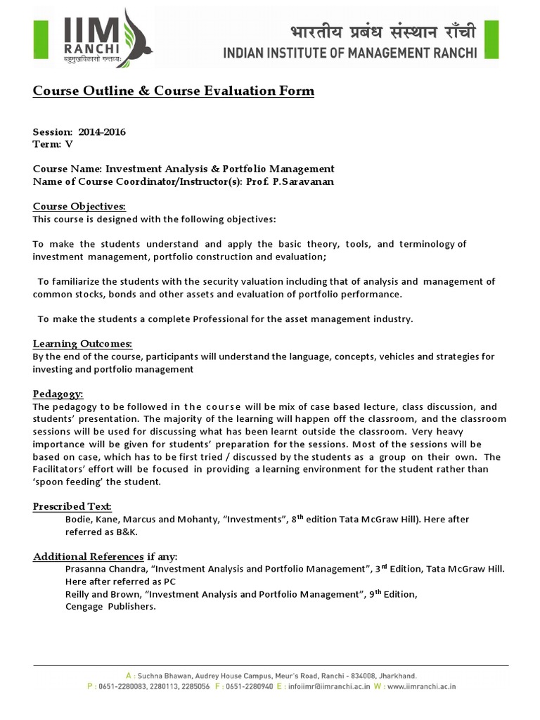 Course Outline Iapm-Prof.p.saravanan | Download Free PDF | Valuation (Finance) | Investment ...