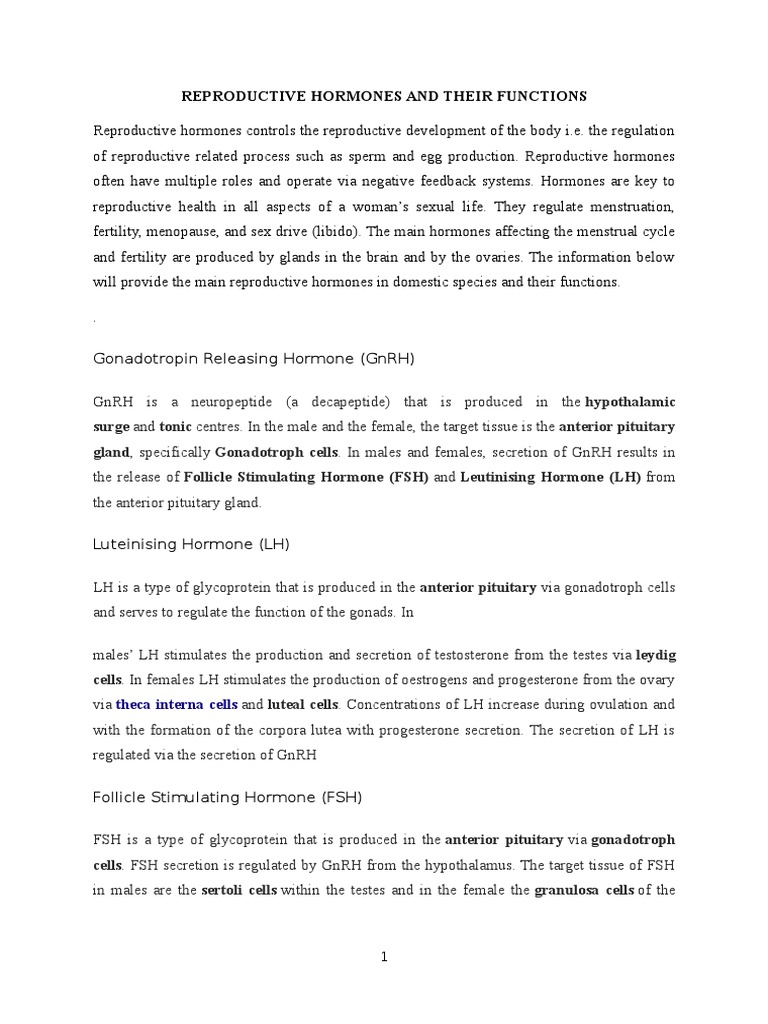 Reproductive Hormones and Their Functions | PDF | Luteinizing Hormone ...