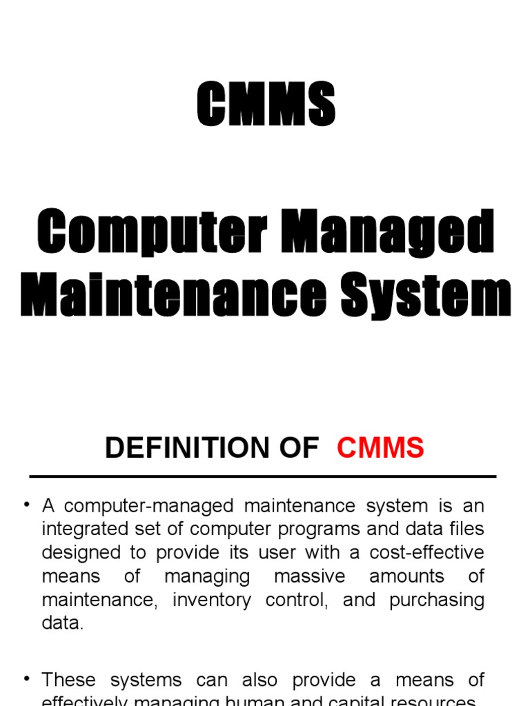 Cmms Computer Managed Maintenance System | PDF | Scheduling (Computing) | Accounts Payable